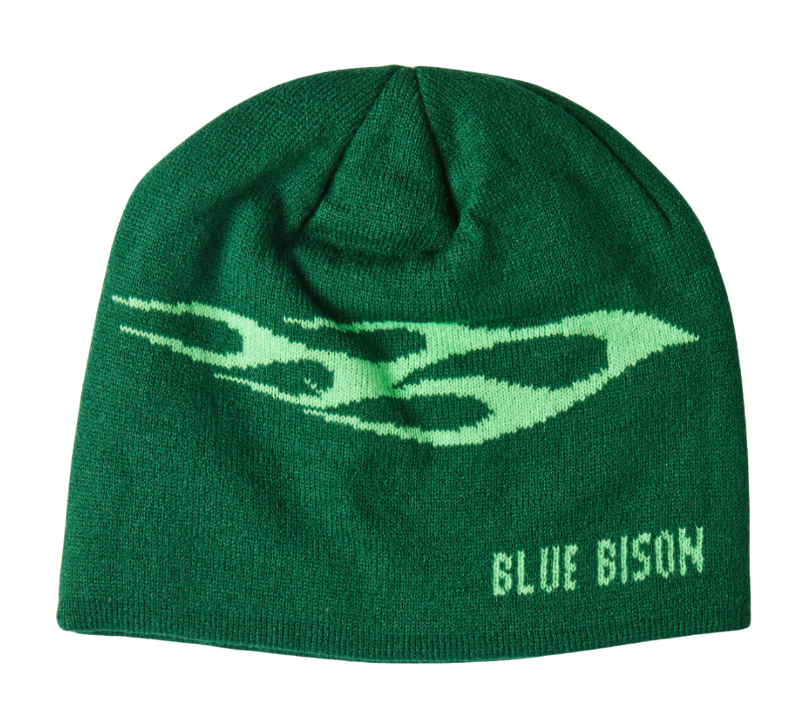 Green Flame Skull Cap Beanie – Blue Bison Apparel