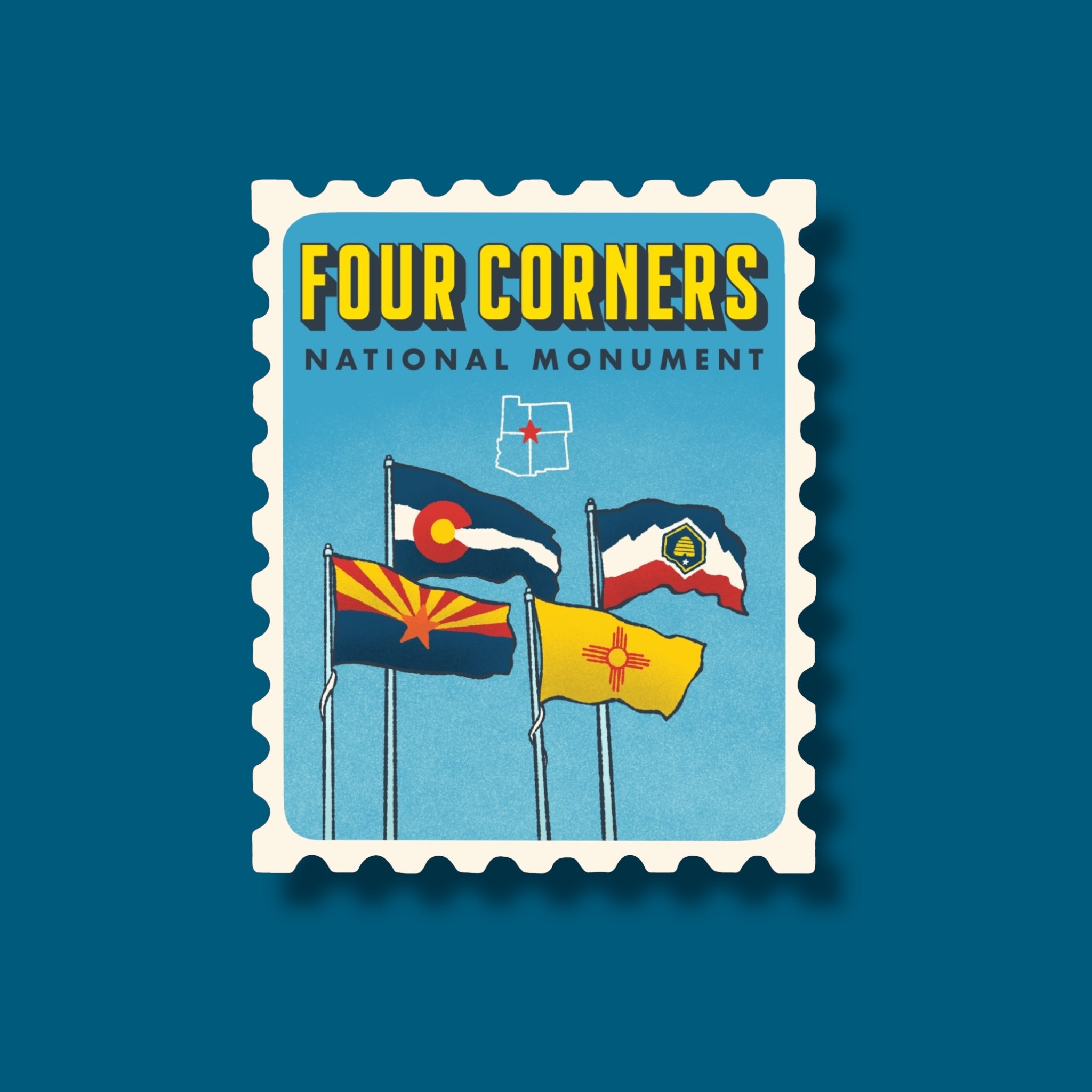 Four Corners Retro Stamp Sticker – Blue Bison Apparel